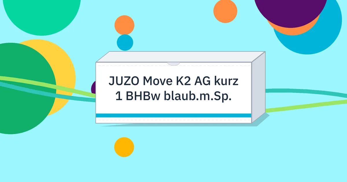 Symbolbild: Packung mit der Aufschrift JUZO Move K2 AG kurz 1 BHBw blaub.m.Sp. (PZN 18559883) – Verfügbarkeit und Bezug in Apotheken in Frankfurt am Main