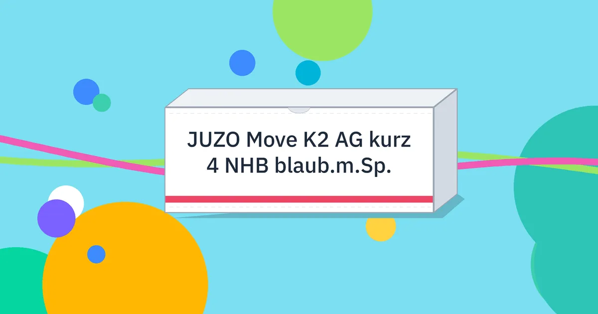 Symbolbild: Packung mit der Aufschrift JUZO Move K2 AG kurz 4 NHB blaub.m.Sp. (PZN 18559280) – Verfügbarkeit und Bezug in Apotheken in Frankfurt am Main