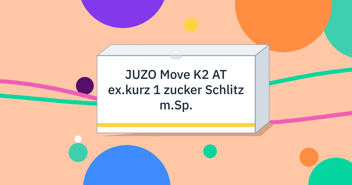Symbolbild: Packung mit der Aufschrift JUZO Move K2 AT ex.kurz 1 zucker Schlitz m.Sp. (PZN 20671529) – Verfügbarkeit und Bezug in Apotheken in Frankfurt am Main