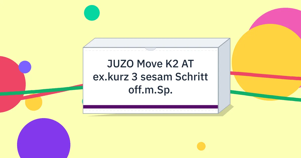 Symbolbild: Packung mit der Aufschrift JUZO Move K2 AT ex.kurz 3 sesam Schritt off.m.Sp. (PZN 20671251) – Verfügbarkeit und Bezug in Apotheken in Frankfurt am Main
