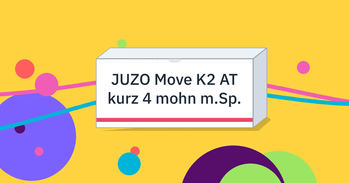 Symbolbild: Packung mit der Aufschrift JUZO Move K2 AT kurz 4 mohn m.Sp. (PZN 20674048) – Verfügbarkeit und Bezug in Apotheken in Frankfurt am Main
