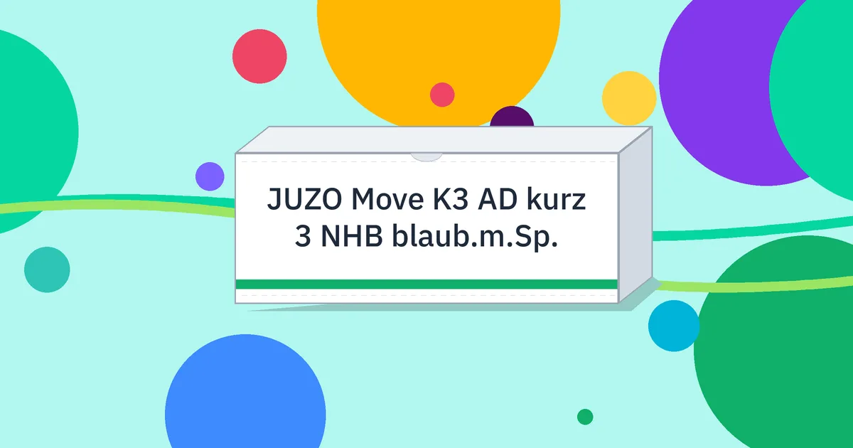 Symbolbild: Packung mit der Aufschrift JUZO Move K3 AD kurz 3 NHB blaub.m.Sp. (PZN 18572033) – Verfügbarkeit und Bezug in Apotheken in Frankfurt am Main