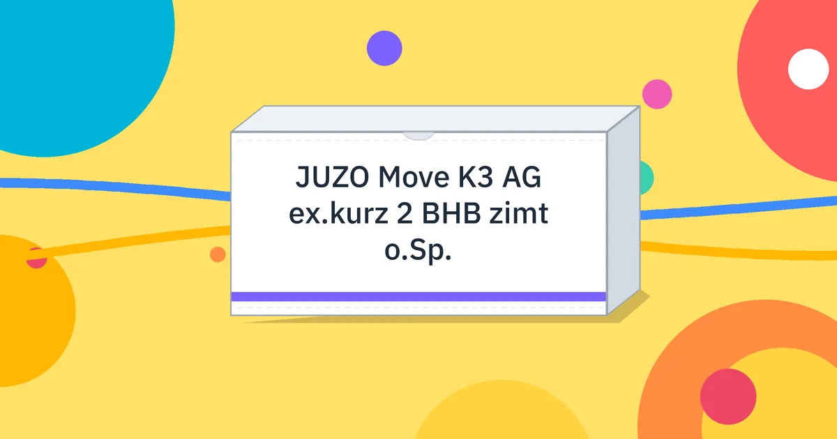 Symbolbild: Packung mit der Aufschrift JUZO Move K3 AG ex.kurz 2 BHB zimt o.Sp. (PZN 18585521) – Verfügbarkeit und Bezug in Apotheken in Frankfurt am Main