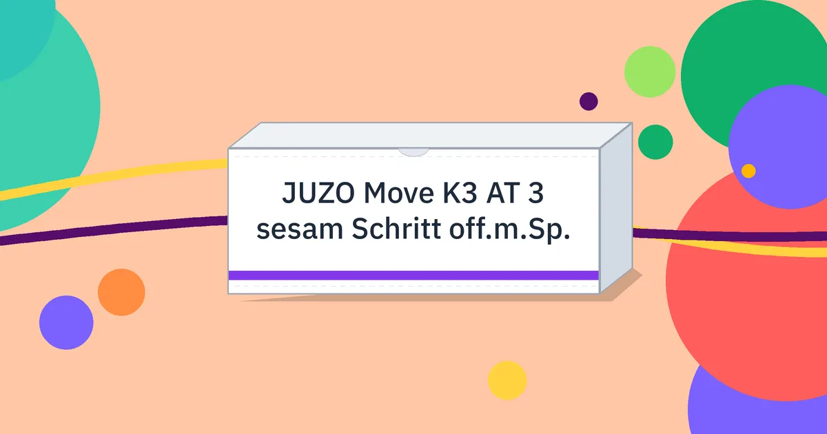 Symbolbild: Packung mit der Aufschrift JUZO Move K3 AT 3 sesam Schritt off.m.Sp. (PZN 20677420) – Verfügbarkeit und Bezug in Apotheken in Frankfurt am Main