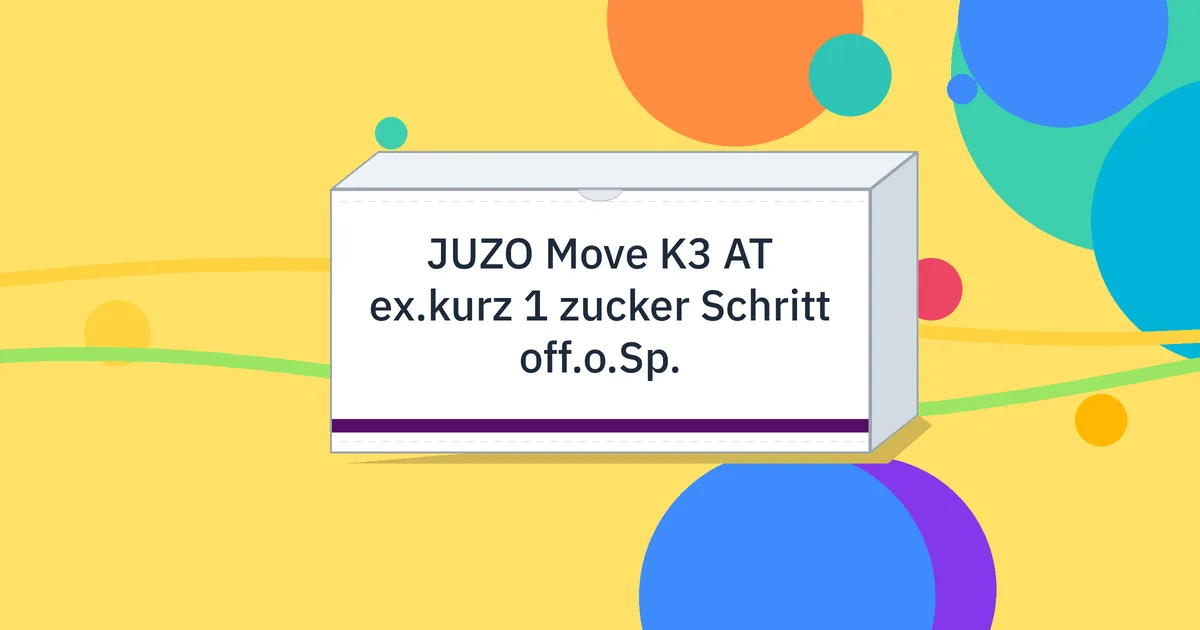 Symbolbild: Packung mit der Aufschrift JUZO Move K3 AT ex.kurz 1 zucker Schritt off.o.Sp. (PZN 20681812) – Verfügbarkeit und Bezug in Apotheken in Frankfurt am Main