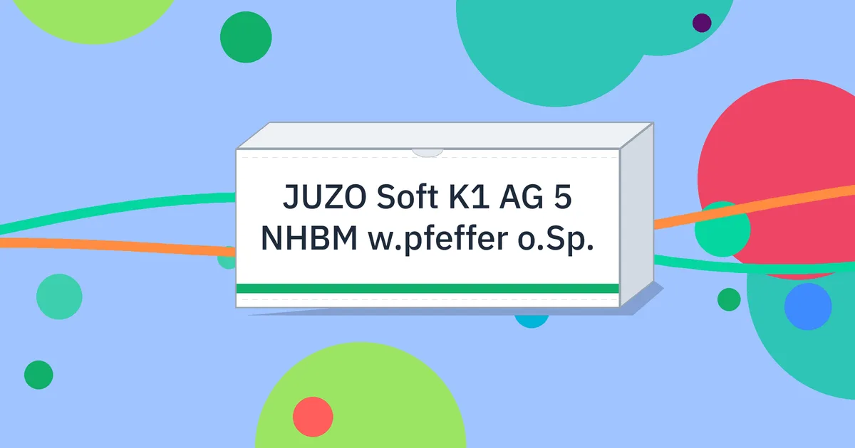 Symbolbild: Packung mit der Aufschrift JUZO Soft K1 AG 5 NHBM w.pfeffer o.Sp. (PZN 14999467) – Verfügbarkeit und Bezug in Apotheken in Frankfurt am Main