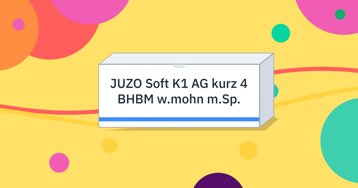 Symbolbild: Packung mit der Aufschrift JUZO Soft K1 AG kurz 4 BHBM w.mohn m.Sp. (PZN 14863816) – Verfügbarkeit und Bezug in Apotheken in Frankfurt am Main