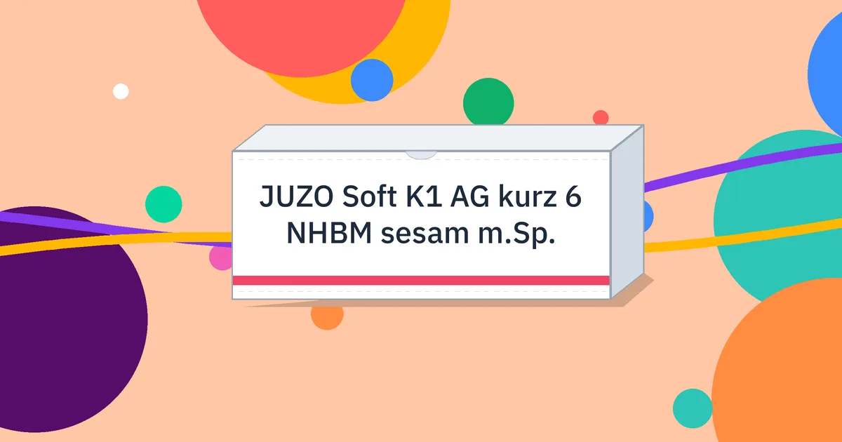 Symbolbild: Packung mit der Aufschrift JUZO Soft K1 AG kurz 6 NHBM sesam m.Sp. (PZN 15000313) – Verfügbarkeit und Bezug in Apotheken in Frankfurt am Main