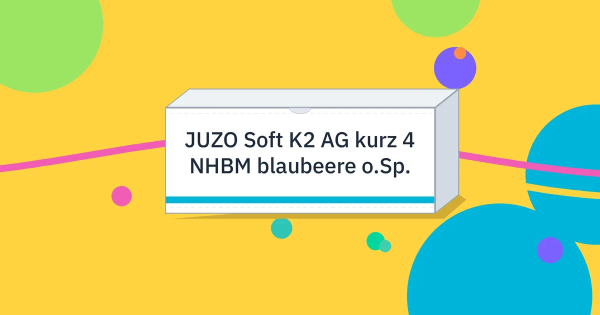 Symbolbild: Packung mit der Aufschrift JUZO Soft K2 AG kurz 4 NHBM blaubeere o.Sp. (PZN 15020416) – Verfügbarkeit und Bezug in Apotheken in Frankfurt am Main