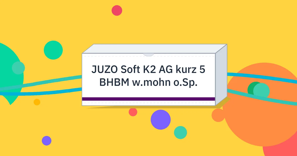 Symbolbild: Packung mit der Aufschrift JUZO Soft K2 AG kurz 5 BHBM w.mohn o.Sp. (PZN 14869753) – Verfügbarkeit und Bezug in Apotheken in Frankfurt am Main