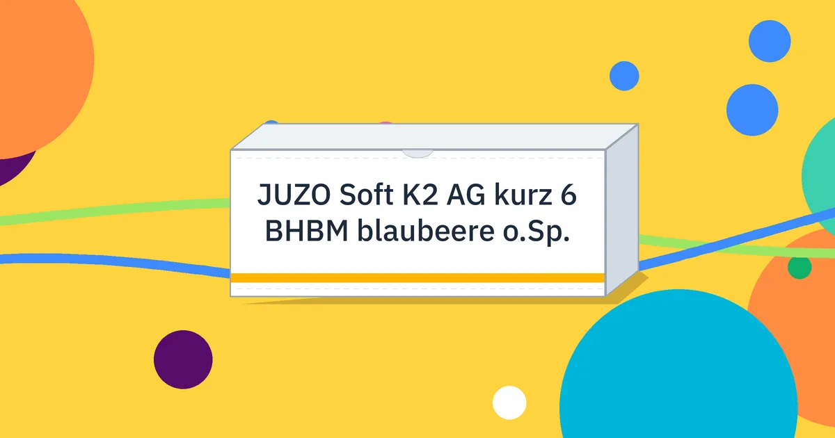 Symbolbild: Packung mit der Aufschrift JUZO Soft K2 AG kurz 6 BHBM blaubeere o.Sp. (PZN 14861728) – Verfügbarkeit und Bezug in Apotheken in Frankfurt am Main