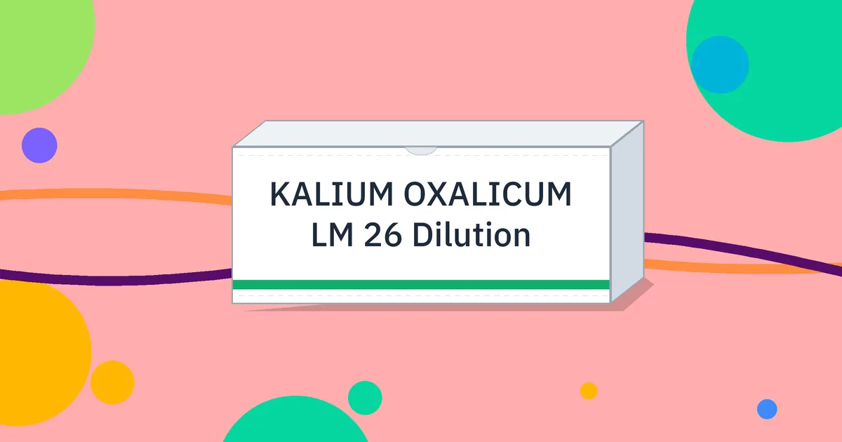 Symbolbild: Packung mit der Aufschrift KALIUM OXALICUM LM 26 Dilution (PZN 12923804) – Verfügbarkeit und Bezug in Apotheken in Frankfurt am Main