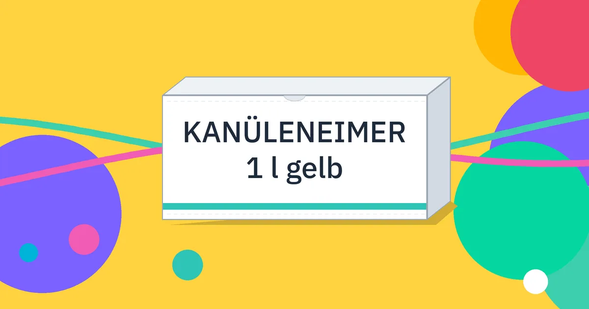 Symbolbild: Packung mit der Aufschrift KANÜLENEIMER 1 l gelb (PZN 01235202) – Verfügbarkeit und Bezug in Apotheken in Frankfurt am Main