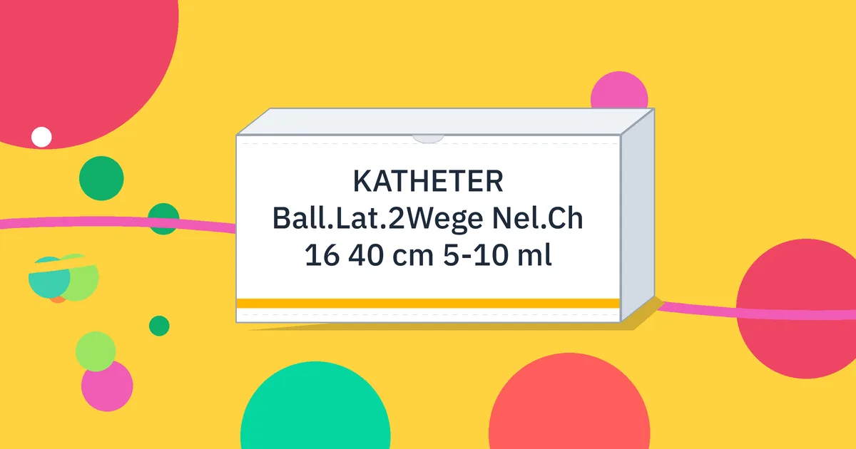 Symbolbild: Packung mit der Aufschrift KATHETER Ball.Lat.2Wege Nel.Ch 16 40 cm 5-10 ml (PZN 06830033) – Verfügbarkeit und Bezug in Apotheken in Frankfurt am Main
