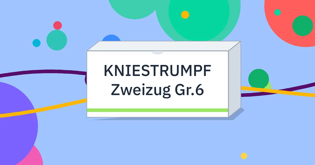 Symbolbild: Packung mit der Aufschrift KNIESTRUMPF Zweizug Gr.6 (PZN 01738156) – Verfügbarkeit und Bezug in Apotheken in Frankfurt am Main