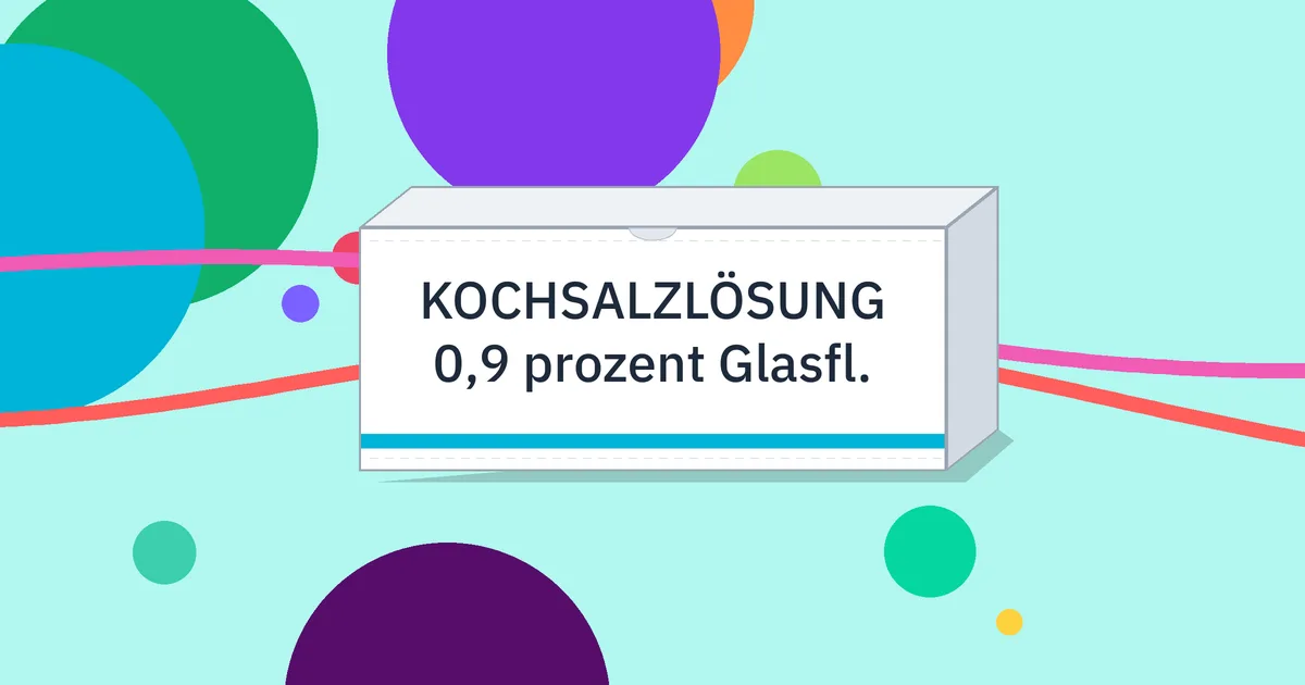 Symbolbild: Packung mit der Aufschrift KOCHSALZLÖSUNG 0,9 prozent Glasfl. (PZN 02138501) – Verfügbarkeit und Bezug in Apotheken in Frankfurt am Main
