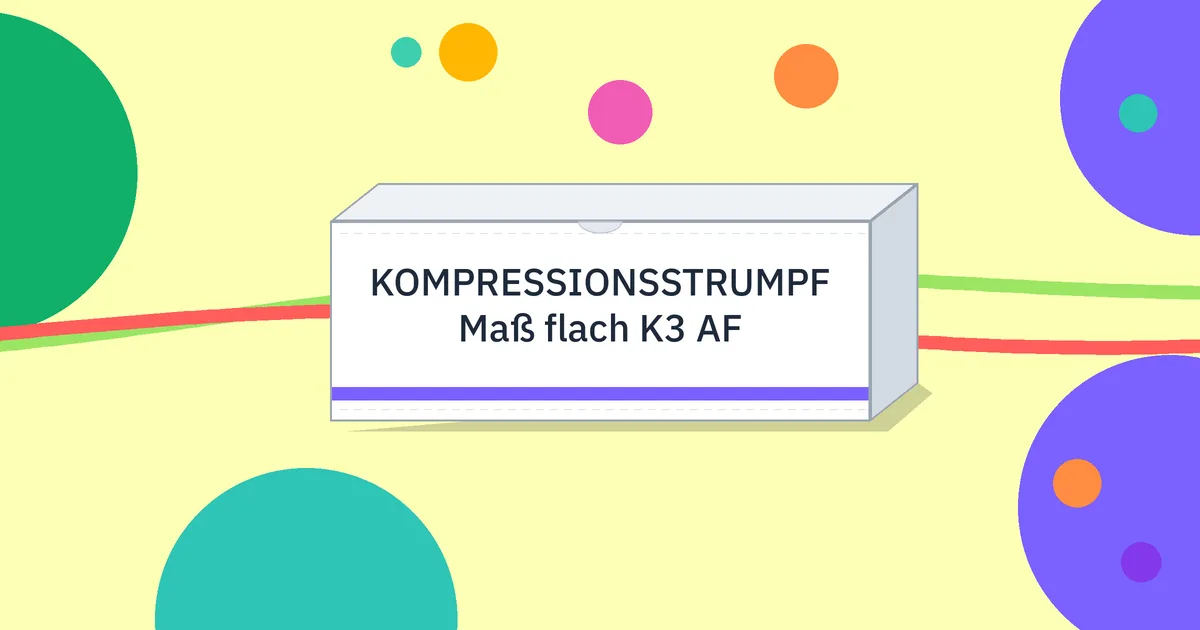 Symbolbild: Packung mit der Aufschrift KOMPRESSIONSSTRUMPF Maß flach K3 AF (PZN 16745127) – Verfügbarkeit und Bezug in Apotheken in Frankfurt am Main