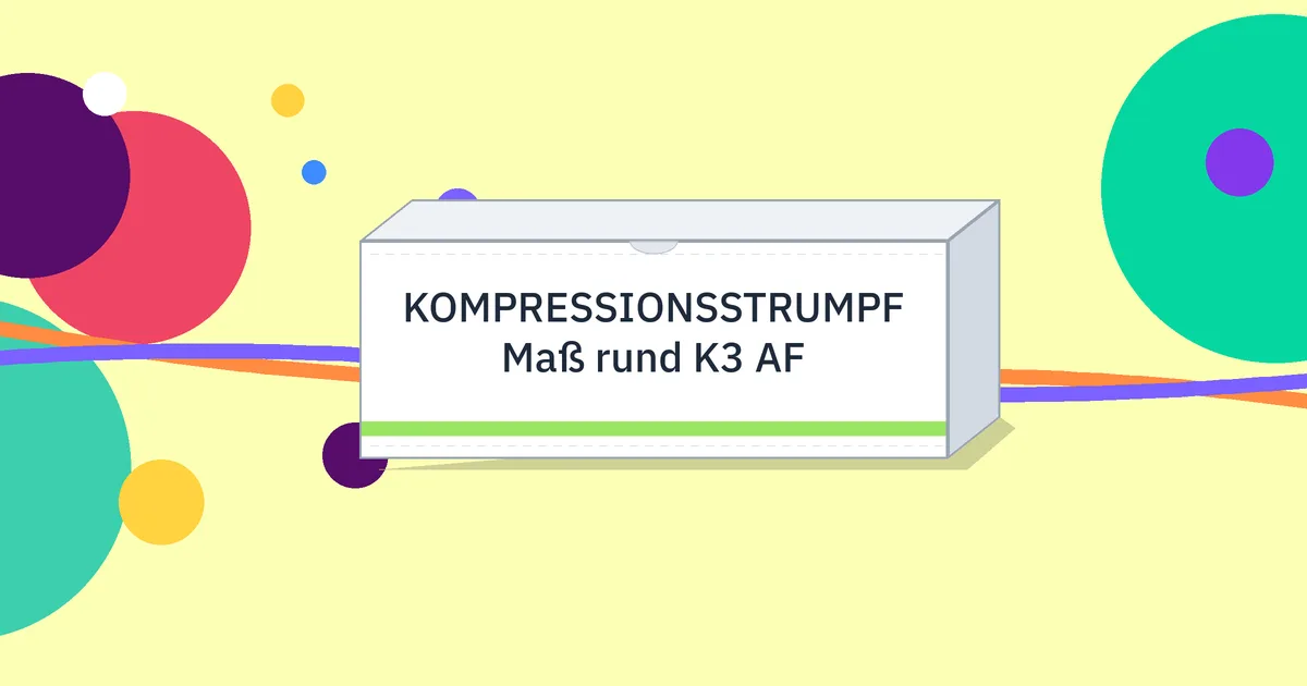 Symbolbild: Packung mit der Aufschrift KOMPRESSIONSSTRUMPF Maß rund K3 AF (PZN 10011660) – Verfügbarkeit und Bezug in Apotheken in Frankfurt am Main