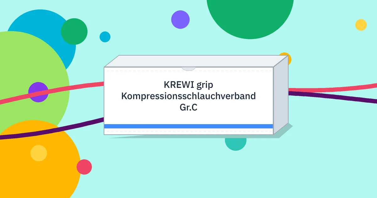 Symbolbild: Packung mit der Aufschrift KREWI grip Kompressionsschlauchverband Gr.C (PZN 03764991) – Verfügbarkeit und Bezug in Apotheken in Frankfurt am Main