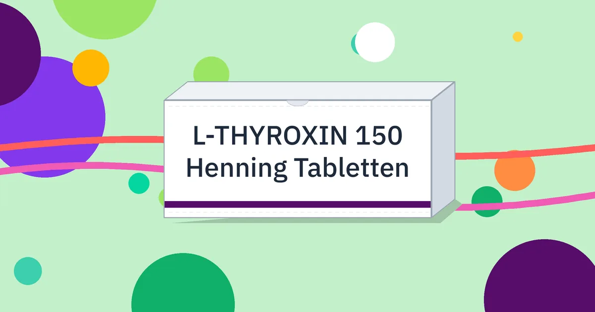 Symbolbild: Packung mit der Aufschrift L-THYROXIN 150 Henning Tabletten (PZN 02532830) – Verfügbarkeit und Bezug in Apotheken in Frankfurt am Main
