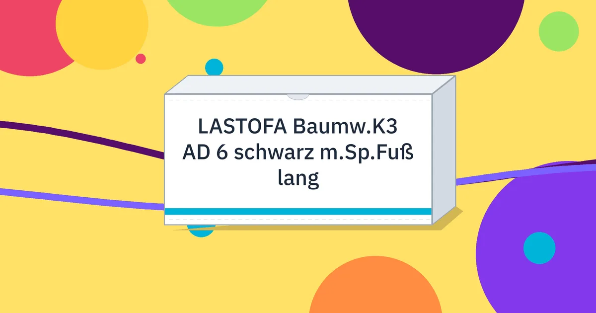 Symbolbild: Packung mit der Aufschrift LASTOFA Baumw.K3 AD 6 schwarz m.Sp.Fuß lang (PZN 01952429) – Verfügbarkeit und Bezug in Apotheken in Frankfurt am Main