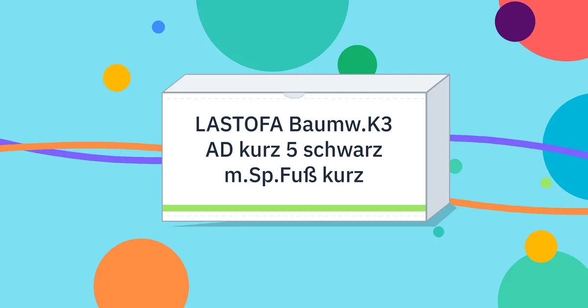 Symbolbild: Packung mit der Aufschrift LASTOFA Baumw.K3 AD kurz 5 schwarz m.Sp.Fuß kurz (PZN 01953630) – Verfügbarkeit und Bezug in Apotheken in Frankfurt am Main