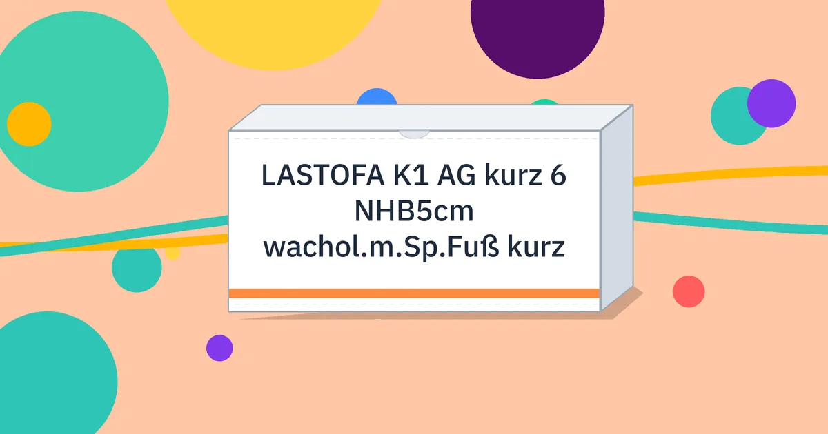 Symbolbild: Packung mit der Aufschrift LASTOFA K1 AG kurz 6 NHB5cm wachol.m.Sp.Fuß kurz (PZN 13794421) – Verfügbarkeit und Bezug in Apotheken in Frankfurt am Main