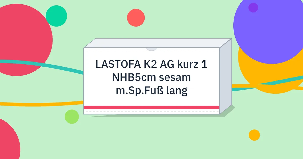 Symbolbild: Packung mit der Aufschrift LASTOFA K2 AG kurz 1 NHB5cm sesam m.Sp.Fuß lang (PZN 13802391) – Verfügbarkeit und Bezug in Apotheken in Frankfurt am Main
