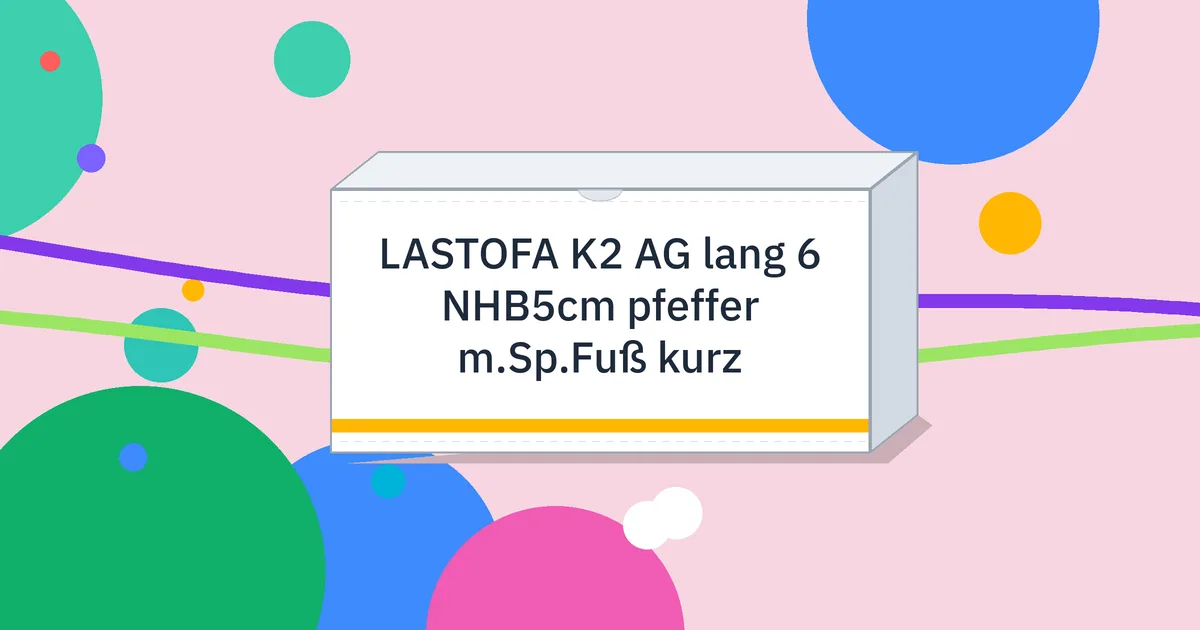 Symbolbild: Packung mit der Aufschrift LASTOFA K2 AG lang 6 NHB5cm pfeffer m.Sp.Fuß kurz (PZN 13807945) – Verfügbarkeit und Bezug in Apotheken in Frankfurt am Main