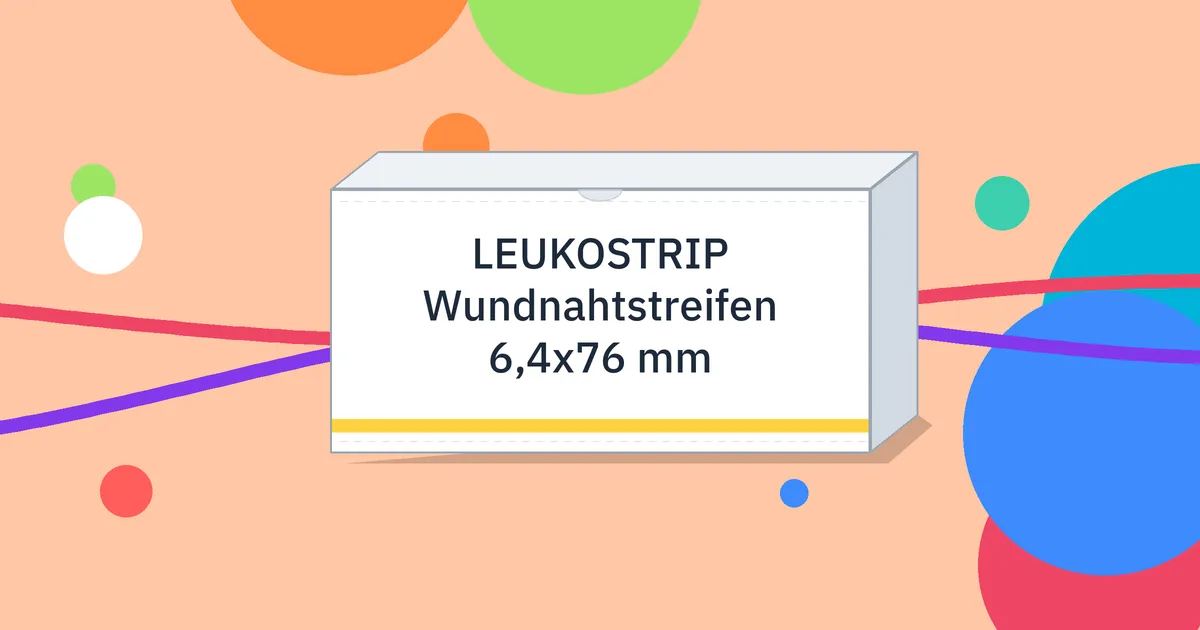 Symbolbild: Packung mit der Aufschrift LEUKOSTRIP Wundnahtstreifen 6,4x76 mm (PZN 14373029) – Verfügbarkeit und Bezug in Apotheken in Frankfurt am Main