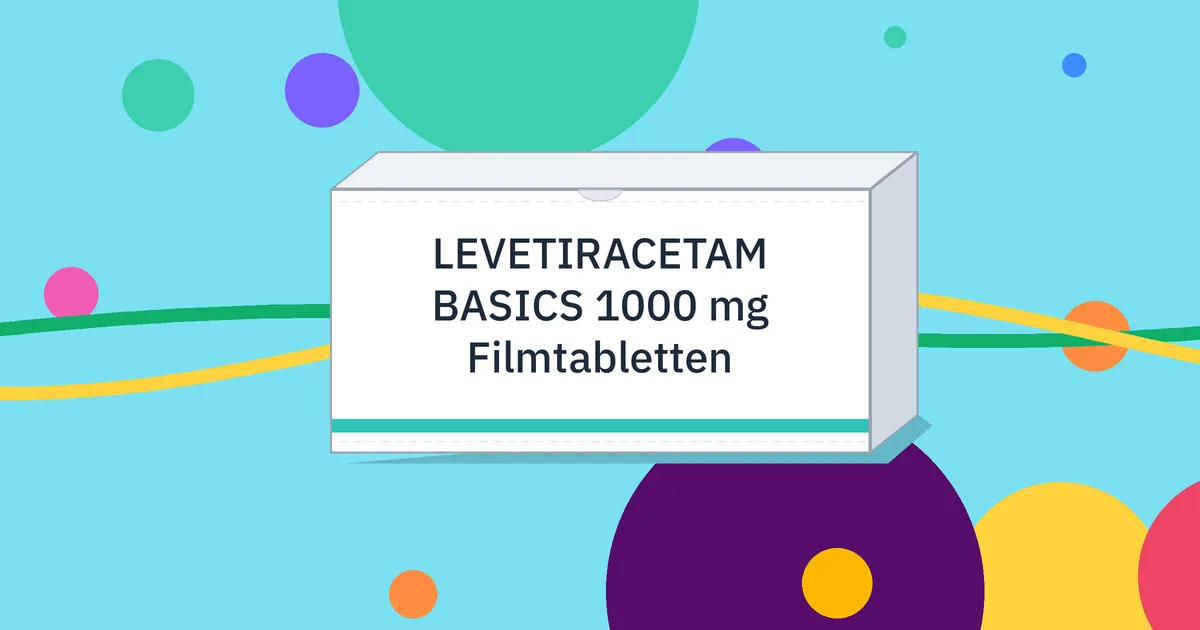 Symbolbild: Packung mit der Aufschrift LEVETIRACETAM BASICS 1000 mg Filmtabletten (PZN 09482992) – Verfügbarkeit und Bezug in Apotheken in Frankfurt am Main