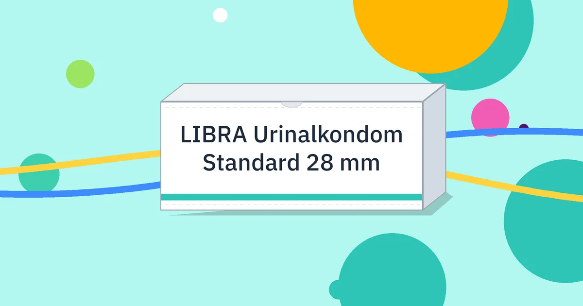 Symbolbild: Packung mit der Aufschrift LIBRA Urinalkondom Standard 28 mm (PZN 19855626) – Verfügbarkeit und Bezug in Apotheken in Frankfurt am Main
