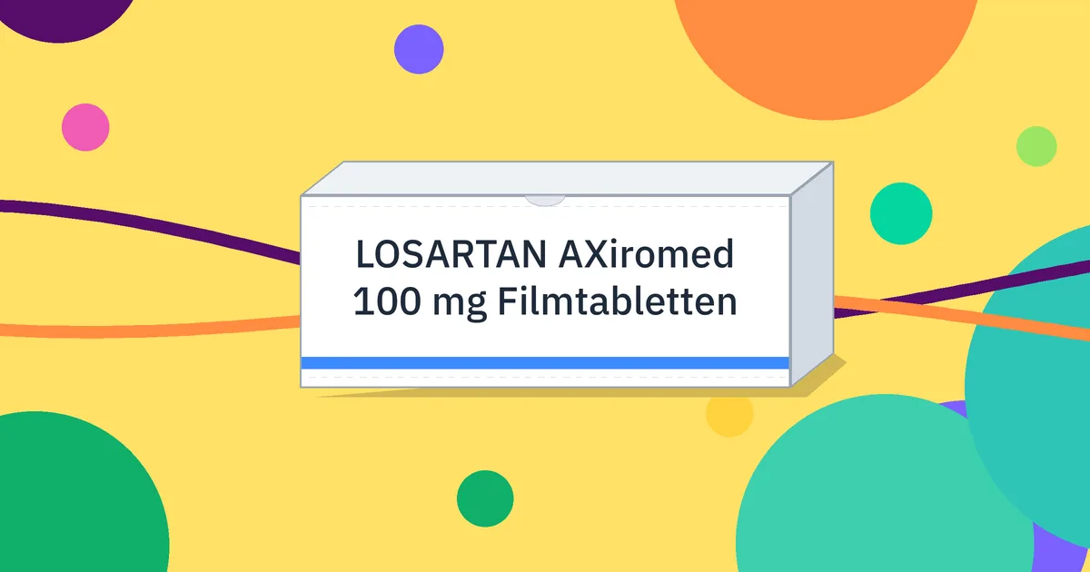 Symbolbild: Packung mit der Aufschrift LOSARTAN AXiromed 100 mg Filmtabletten (PZN 13817458) – Verfügbarkeit und Bezug in Apotheken in Frankfurt am Main