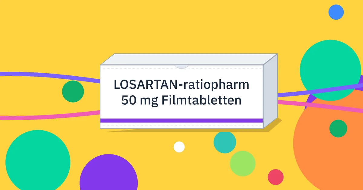 Symbolbild: Packung mit der Aufschrift LOSARTAN-ratiopharm 50 mg Filmtabletten (PZN 09179070) – Verfügbarkeit und Bezug in Apotheken in Frankfurt am Main