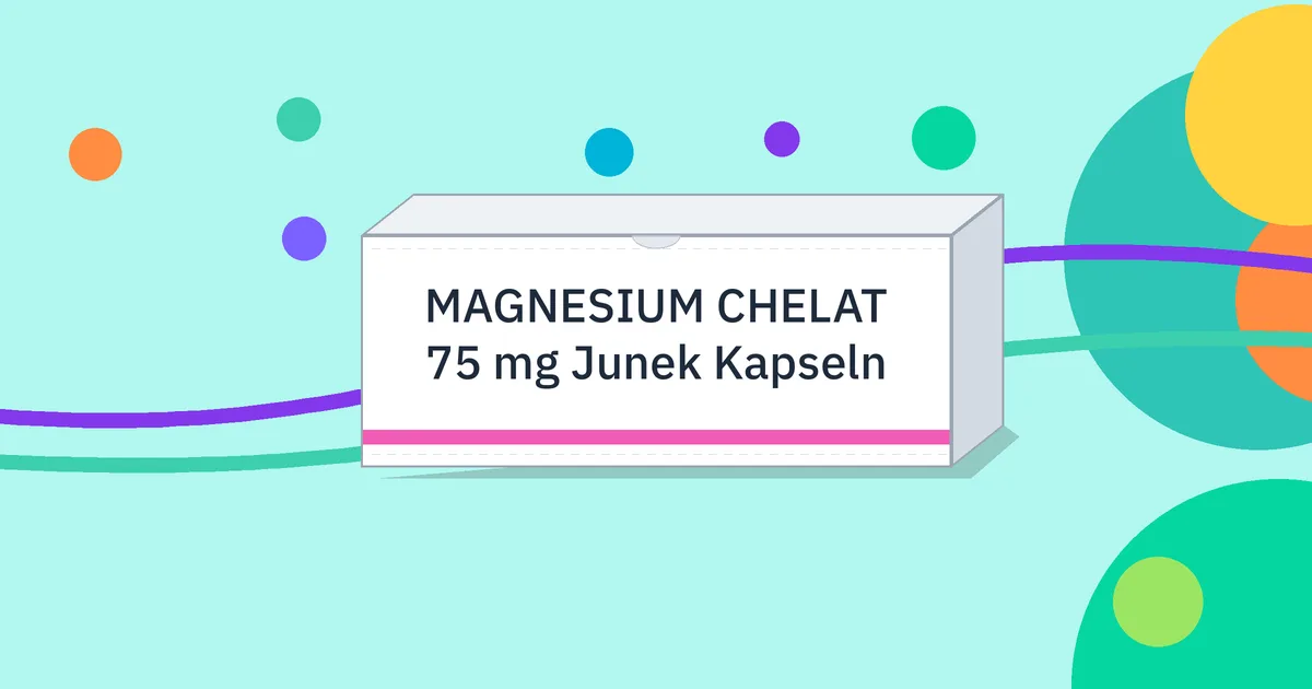 Symbolbild: Packung mit der Aufschrift MAGNESIUM CHELAT 75 mg Junek Kapseln (PZN 10082111) – Verfügbarkeit und Bezug in Apotheken in Frankfurt am Main