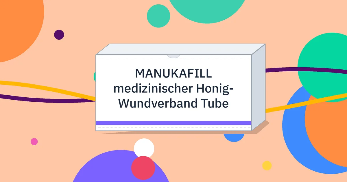 Symbolbild: Packung mit der Aufschrift MANUKAFILL medizinischer Honig-Wundverband Tube (PZN 20327571) – Verfügbarkeit und Bezug in Apotheken in Frankfurt am Main