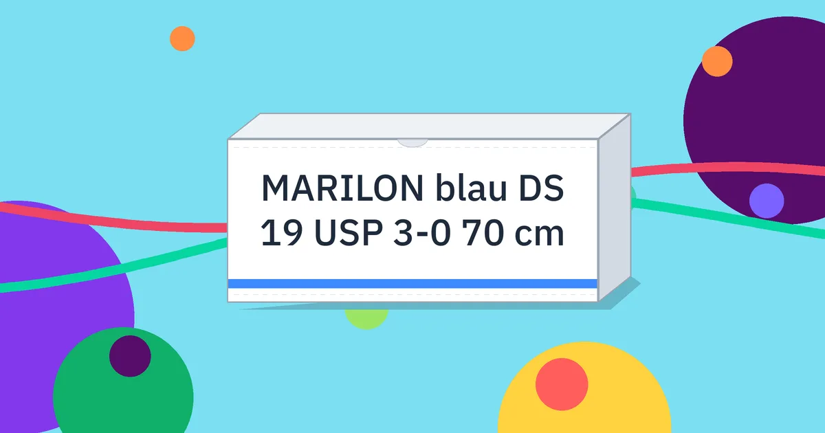 Symbolbild: Packung mit der Aufschrift MARILON blau DS 19 USP 3-0 70 cm (PZN 07327218) – Verfügbarkeit und Bezug in Apotheken in Frankfurt am Main