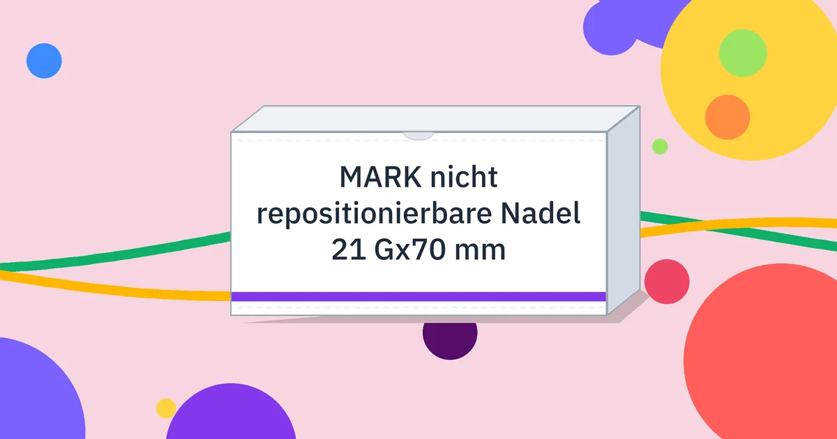 Symbolbild: Packung mit der Aufschrift MARK nicht repositionierbare Nadel 21 Gx70 mm (PZN 19736643) – Verfügbarkeit und Bezug in Apotheken in Frankfurt am Main