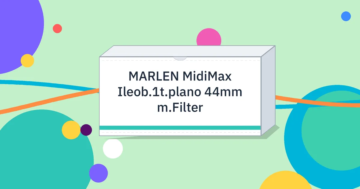 Symbolbild: Packung mit der Aufschrift MARLEN MidiMax Ileob.1t.plano 44mm m.Filter (PZN 16658121) – Verfügbarkeit und Bezug in Apotheken in Frankfurt am Main
