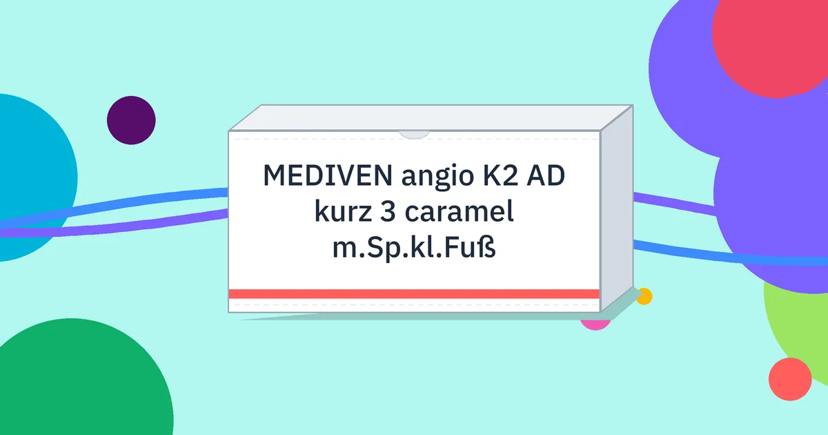 Symbolbild: Packung mit der Aufschrift MEDIVEN angio K2 AD kurz 3 caramel m.Sp.kl.Fuß (PZN 17210948) – Verfügbarkeit und Bezug in Apotheken in Frankfurt am Main