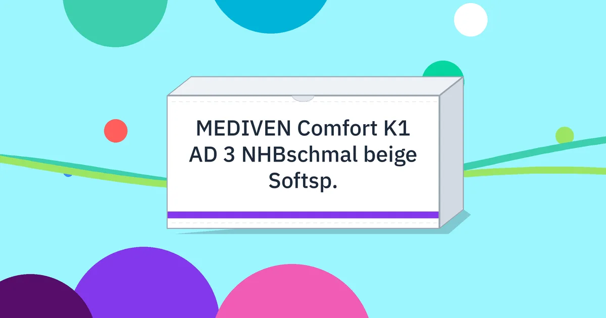 Symbolbild: Packung mit der Aufschrift MEDIVEN Comfort K1 AD 3 NHBschmal beige Softsp. (PZN 14562078) – Verfügbarkeit und Bezug in Apotheken in Frankfurt am Main