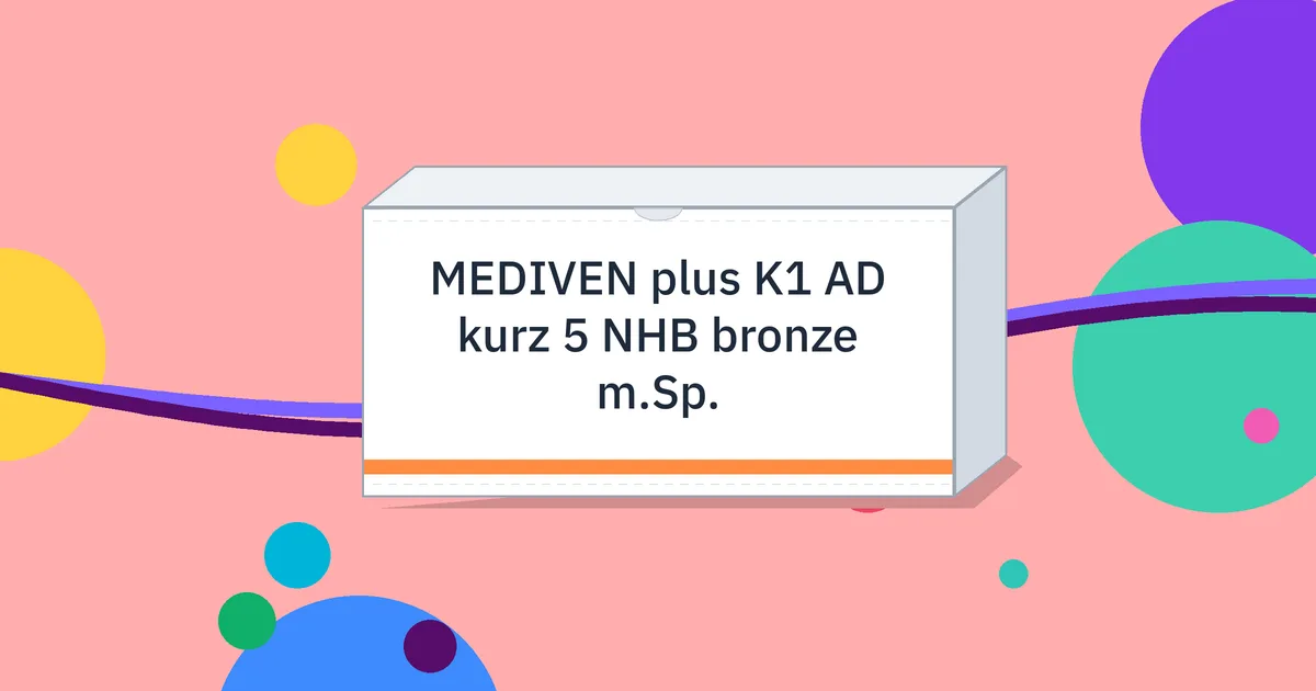 Symbolbild: Packung mit der Aufschrift MEDIVEN plus K1 AD kurz 5 NHB bronze m.Sp. (PZN 15898343) – Verfügbarkeit und Bezug in Apotheken in Frankfurt am Main