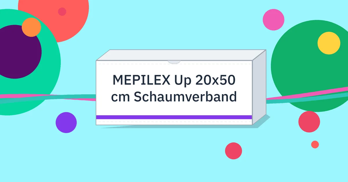 Symbolbild: Packung mit der Aufschrift MEPILEX Up 20x50 cm Schaumverband (PZN 19768471) – Verfügbarkeit und Bezug in Apotheken in Frankfurt am Main