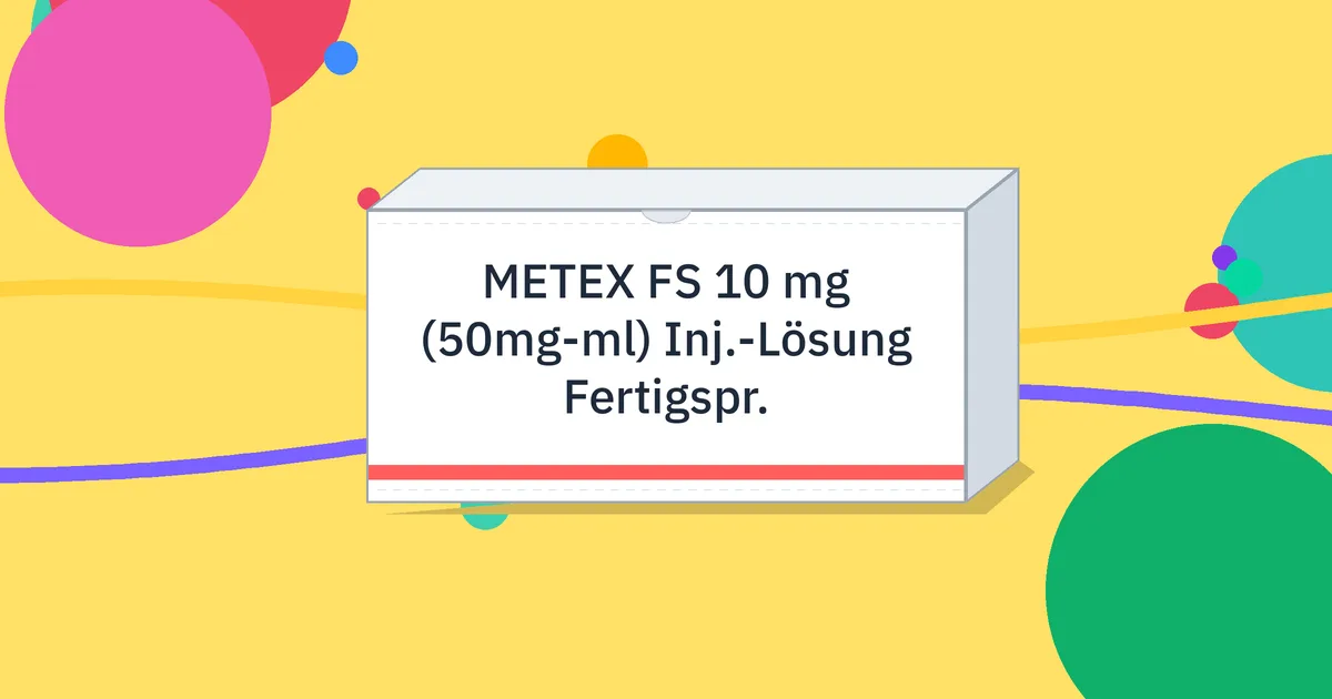 Symbolbild: Packung mit der Aufschrift METEX FS 10 mg (50mg-ml) Inj.-Lösung Fertigspr. (PZN 18502618) – Verfügbarkeit und Bezug in Apotheken in Frankfurt am Main