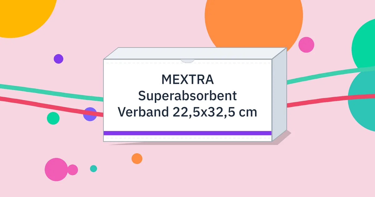 Symbolbild: Packung mit der Aufschrift MEXTRA Superabsorbent Verband 22,5x32,5 cm (PZN 19962262) – Verfügbarkeit und Bezug in Apotheken in Frankfurt am Main