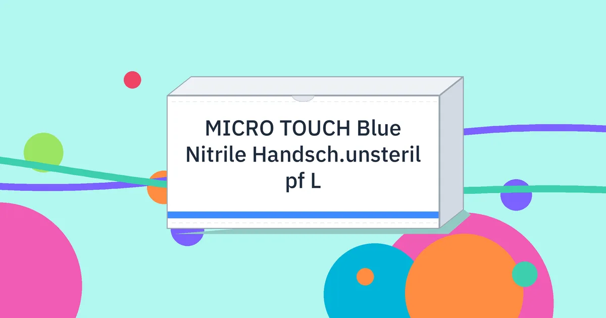 Symbolbild: Packung mit der Aufschrift MICRO TOUCH Blue Nitrile Handsch.unsteril pf L (PZN 14172271) – Verfügbarkeit und Bezug in Apotheken in Frankfurt am Main