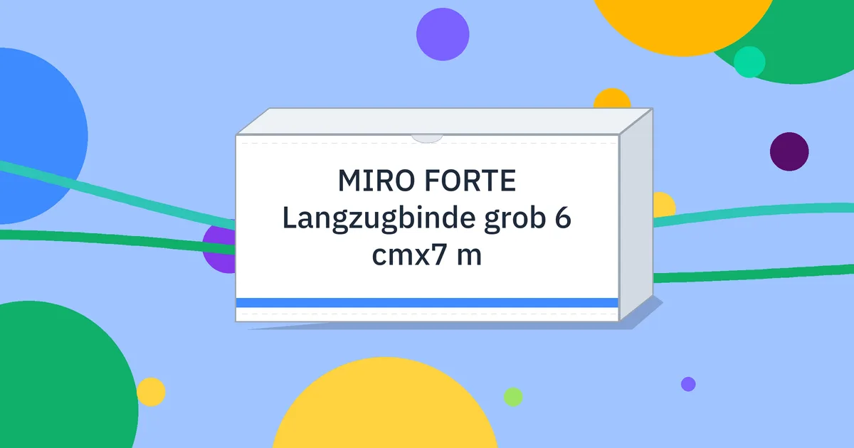 Symbolbild: Packung mit der Aufschrift MIRO FORTE Langzugbinde grob 6 cmx7 m (PZN 09074661) – Verfügbarkeit und Bezug in Apotheken in Frankfurt am Main