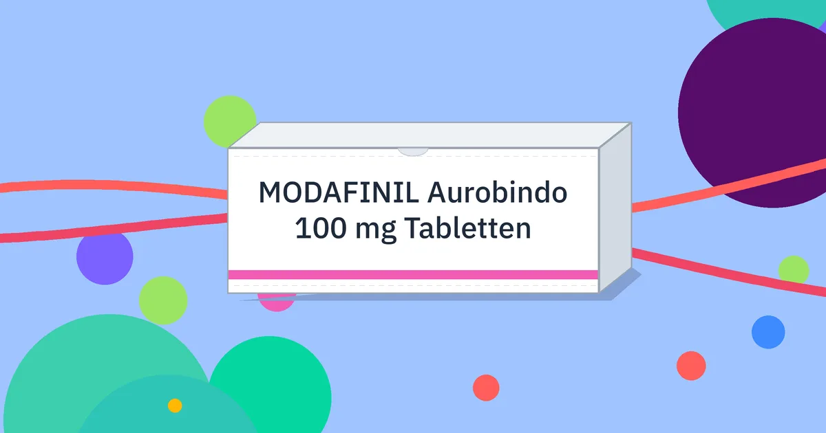 Symbolbild: Packung mit der Aufschrift MODAFINIL Aurobindo 100 mg Tabletten (PZN 18122258) – Verfügbarkeit und Bezug in Apotheken in Frankfurt am Main