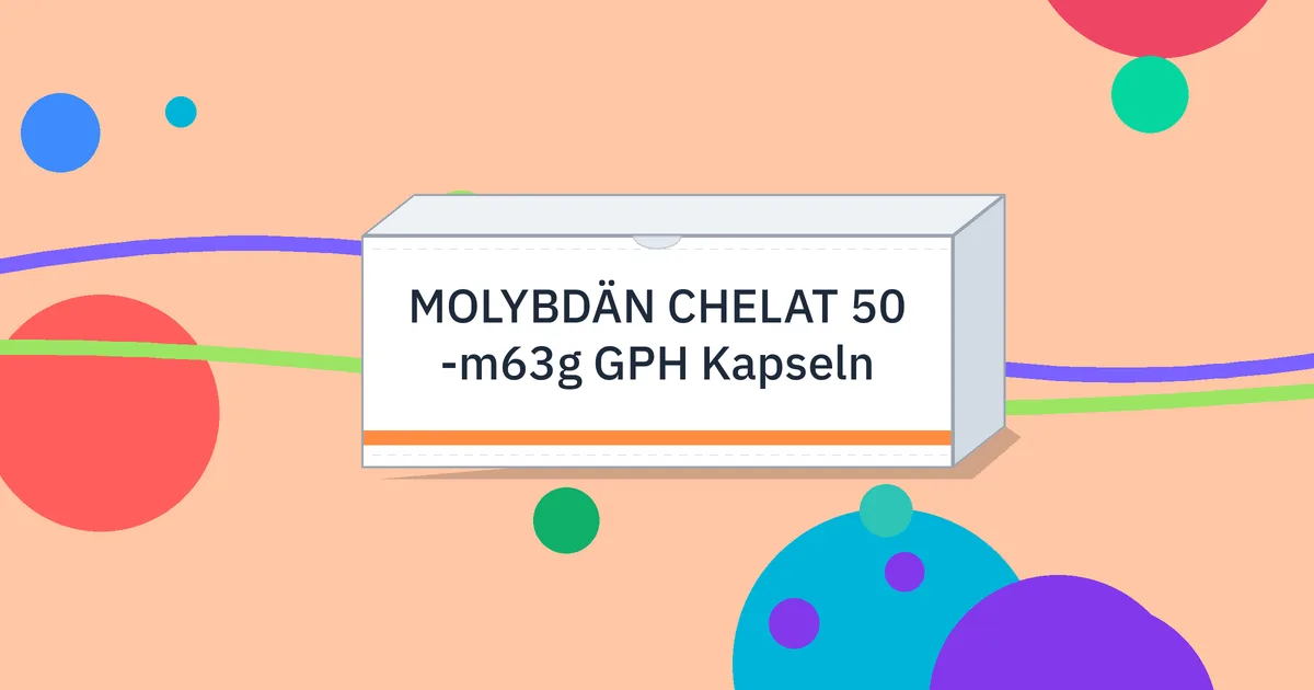 Symbolbild: Packung mit der Aufschrift MOLYBDÄN CHELAT 50 -m63g GPH Kapseln (PZN 10190585) – Verfügbarkeit und Bezug in Apotheken in Frankfurt am Main