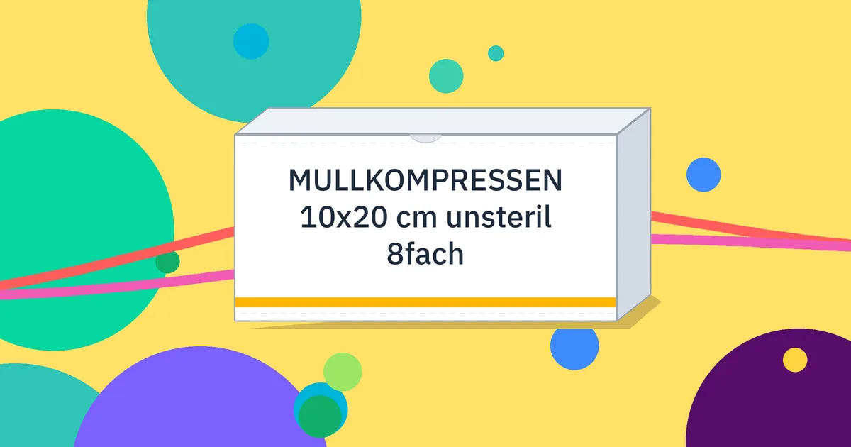 Symbolbild: Packung mit der Aufschrift MULLKOMPRESSEN 10x20 cm unsteril 8fach (PZN 11296268) – Verfügbarkeit und Bezug in Apotheken in Frankfurt am Main